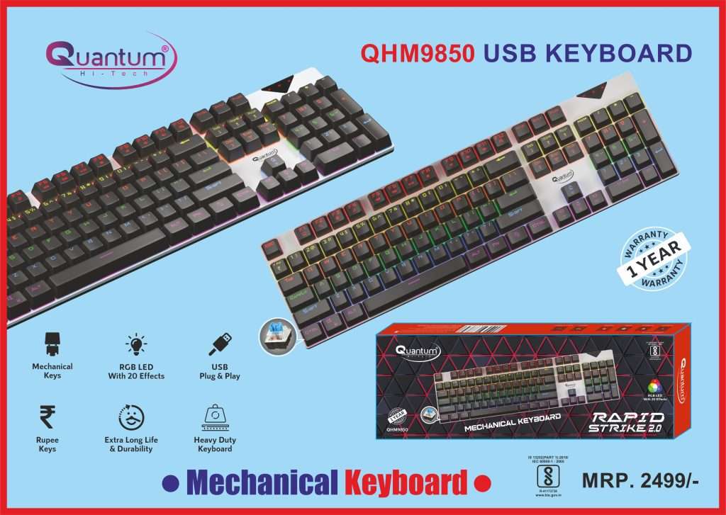 Quantum QHM9850 USB Mechanical Keyboard with RGB Colours , Plug & Play ...